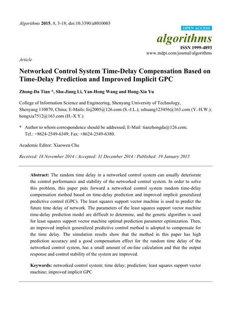 pdf networked control system time delay compensation based on time