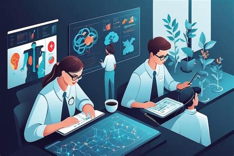 Uma ilustração em estilo plano de estudantes usando algoritmos de IA
