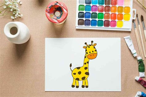 آموزش نقاشی زرافه بامزه و فانتزی تصویر مرحله به مرحله نقاشی