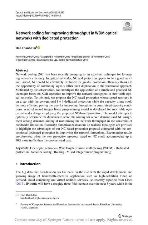 Network Coding For Improving Throughput In Wdm Optical Networks With Dedicated Protection