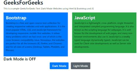 Creating A Dark Mode For Websites Using Html Bootstrap Javascript
