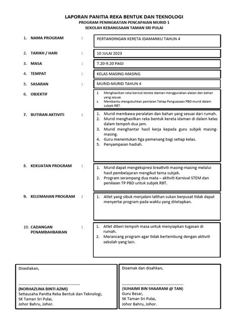 Laporan Murid 1 Panitia Rbt Pdf