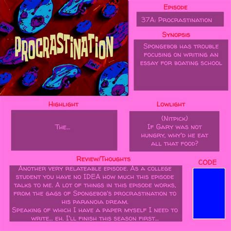 Spongebob Episode 37a S2 E32 Procrastination By Vengefulvulpine On Deviantart