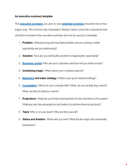 Executive Summary Template Problem Projections And More Should Use