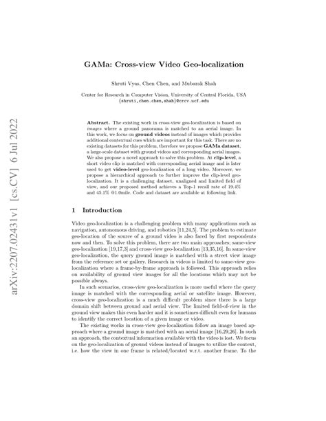 Pdf Gama Cross View Video Geo Localization
