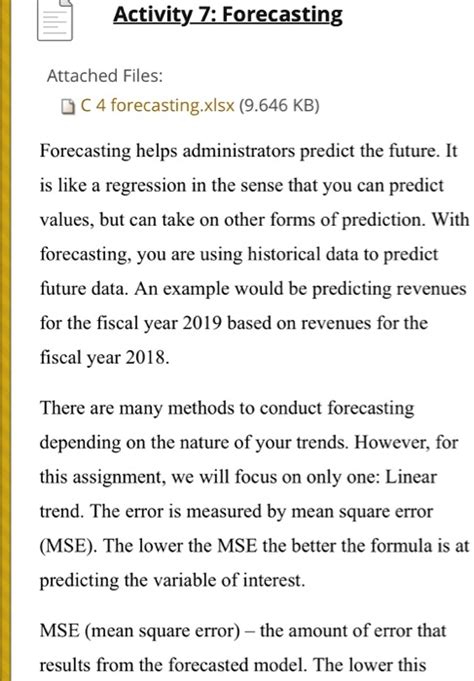 solved activityz forecasting attached files c4 forecasting xlsx 9