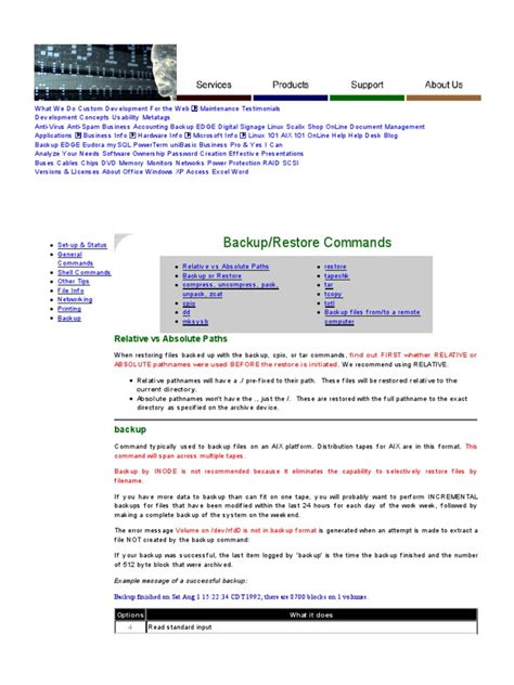 Aix Backup Tar Cpio Restore Pdf Backup Information Storage