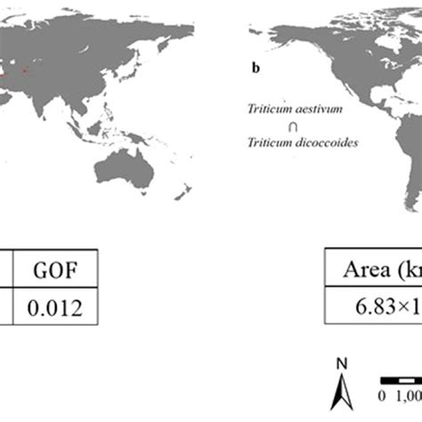 spatial overlap between ranges suitable habitats of wheat and its