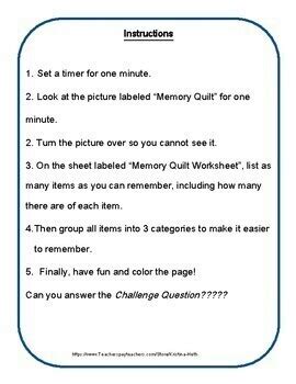 No Prep Minute Therapies Printable Memory And Recall Worksheet