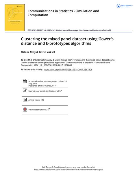 Pdf Clustering The Mixed Panel Dataset Using Gowers Distance And K