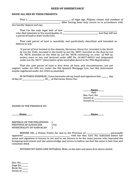 template deed of inheritance pdf civil law legal system document