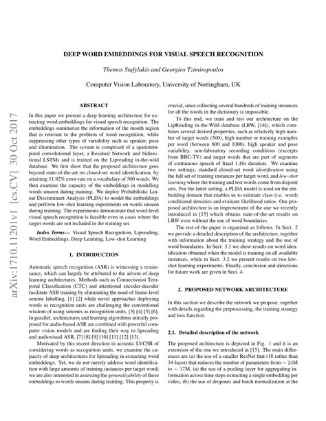 Pdf Deep Word Embeddings For Visual Speech Recognition