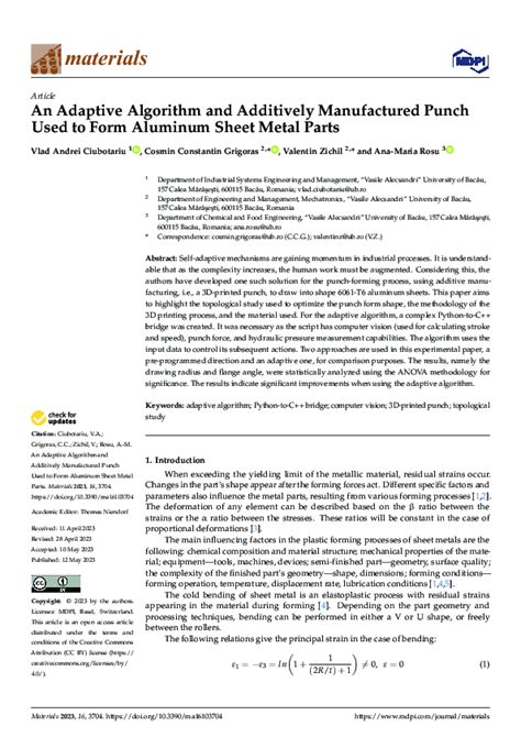 Pdf An Adaptive Algorithm And Additively Manufactured Punch Used To Form Aluminum Sheet Metal
