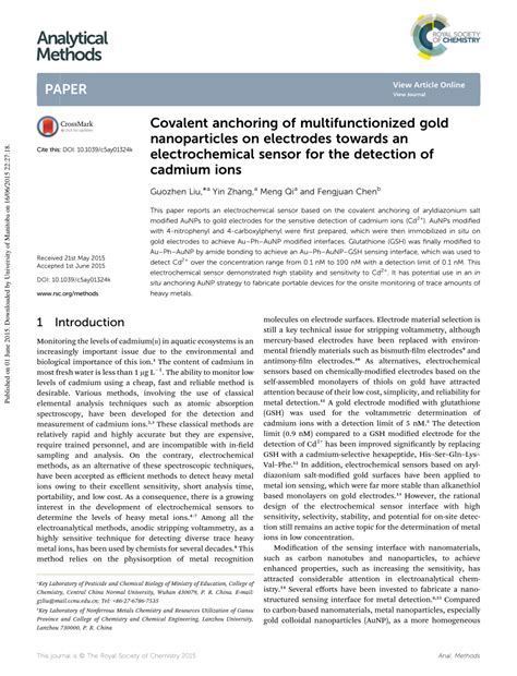 Pdf Covalent Anchoring Of Multifunctionized Gold Nanoparticles On Electrodes Towards An