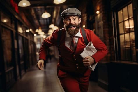 Premium Photo Postman Running Delivering Letter