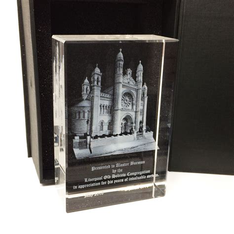 Tombstone Trophy With 3d Engraving Of A Building Awards In Glass