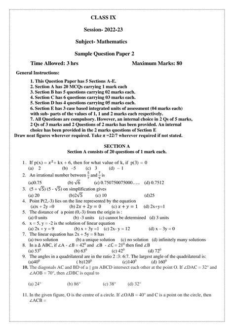 Class 9 Maths Compartment Paper At Benjamin Hutchison Blog