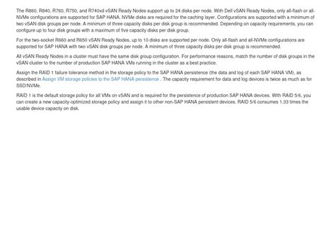 Disks Sap Hana Deployments On Dell Poweredge For Vmware Vsan