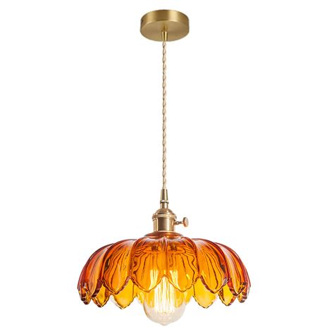 Lotree Amber Glass Pendant Light Fixtures Medium 9 8 Inches Lampshade Gold Brass Finish And
