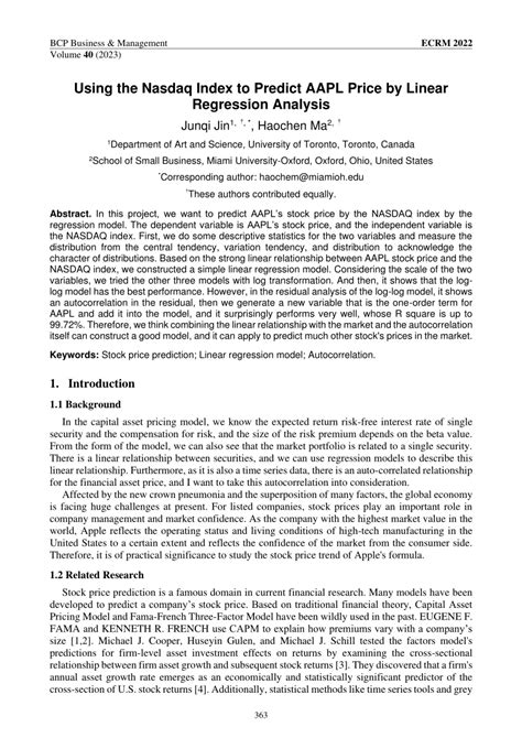 Pdf Using The Nasdaq Index To Predict Aapl Price By Linear Regression Analysis