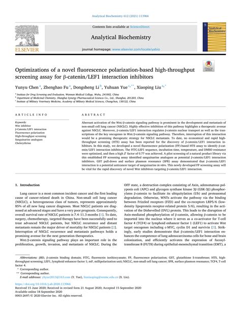Pdf Optimizations Of A Novel Fluorescence Polarization Based High Throughput Screening Assay