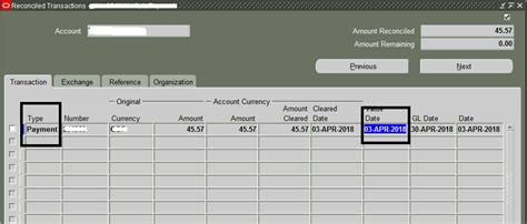 reconciliation payment query — oracle mosc