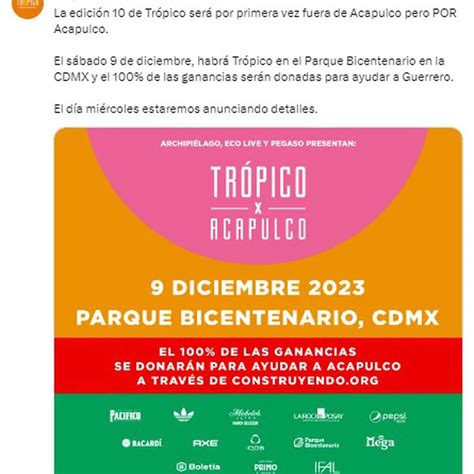 Festival Tr Pico Cambia De Sede Por Devastaci N En Acapulco Y Donar Sus Ganancias A Los