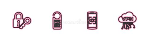 Set Line Lock And Key Mobile Eye Scan Please Do Not Disturb And Cloud Vpn Interface Icon