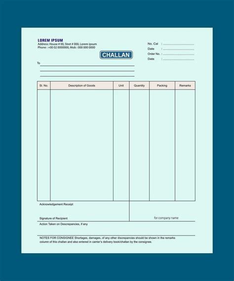 Download Bill Challan Template Design Challan Delivery Challan