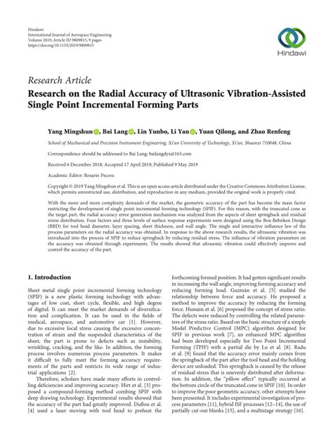 Pdf Research On The Radial Accuracy Of Ultrasonic Vibration Assisted Single Point Incremental