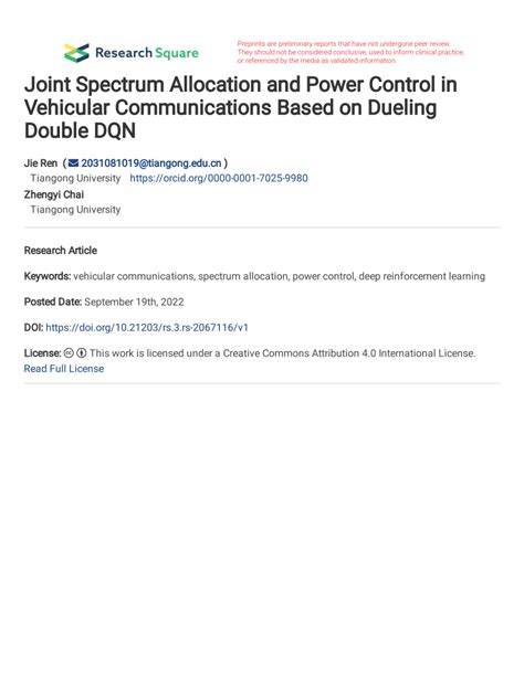 Pdf Joint Spectrum Allocation And Power Control In Vehicular Communications Based On Dueling