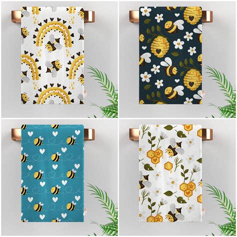 Cute Bee Print Tea Towelbee Dishclothbeehive Print Hand Toweldaisy
