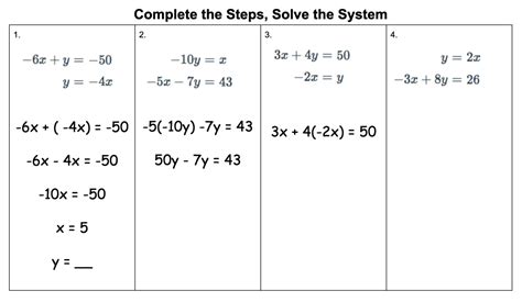 Faded Practice Substituting To Solve Systems Of Linear Equations