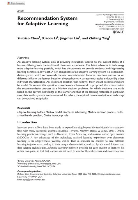 Pdf Recommendation System For Adaptive Learning