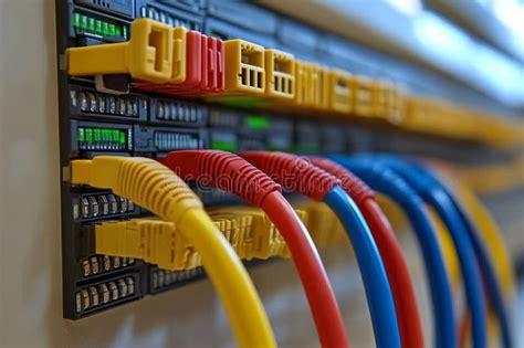 Server Room With Neatly Organized Colored Ethernet Cables Emphasizing