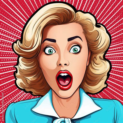 Colorful Pop Art Style Illustration Of A Shocked Woman With Wide Eyes Bold Expression And