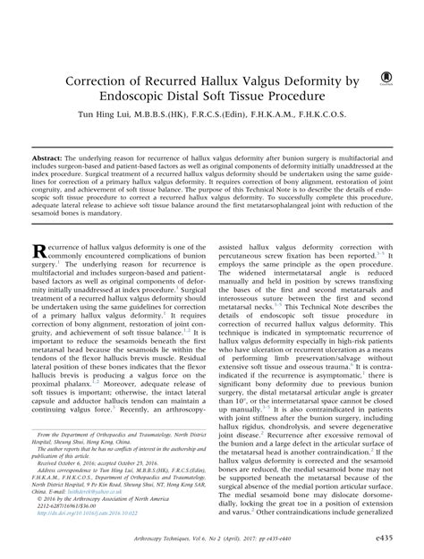 Pdf Correction Of Recurred Hallux Valgus Deformity By Endoscopic Distal Soft Tissue Procedure