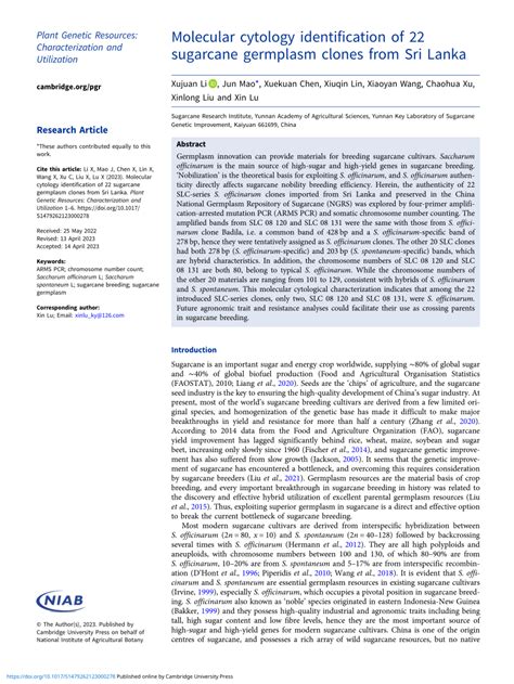 Pdf Molecular Cytology Identification Of 22 Sugarcane Germplasm Clones From Sri Lanka