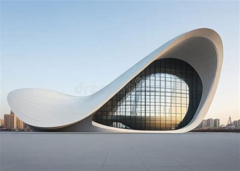 Curved Architecture Of A Modern Glass Building Frames The Blue Expanse