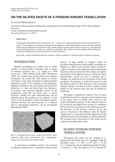 Pdf On The Dilated Facets Of A Poisson Voronoi Tessellation