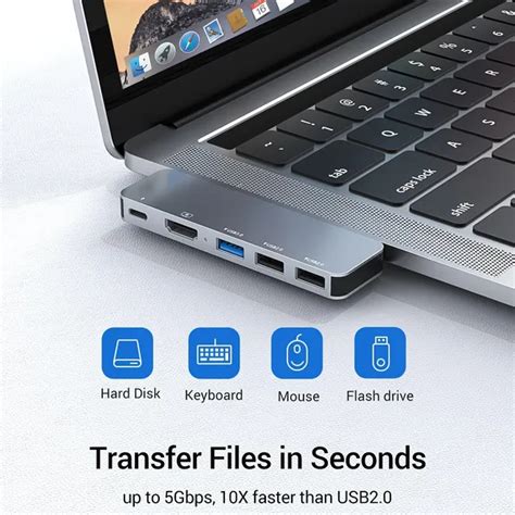 Dropship Usb C Hub Multiport Adapter For Macbook Proair Tuker 5 In 2