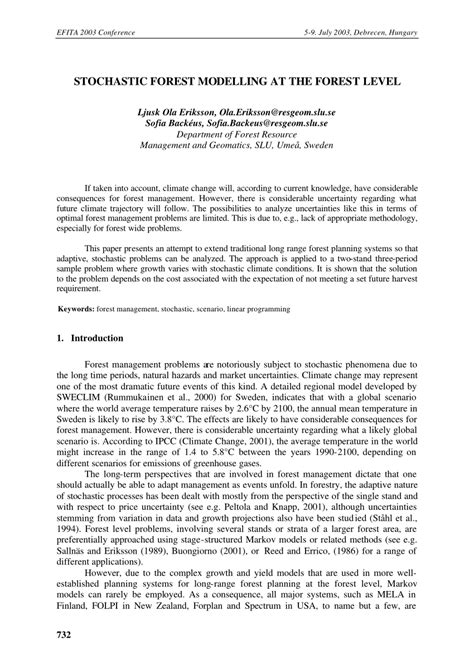 Pdf Stochastic Forest Modelling At The Forest Level