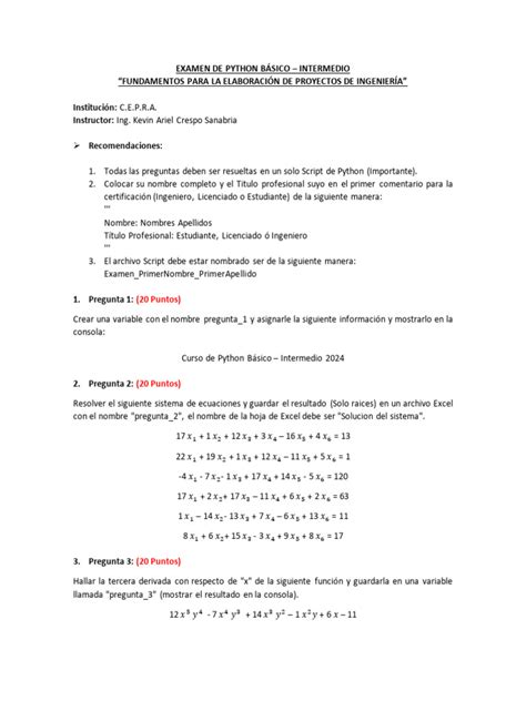 Examen De Python Básico Intermedio 1 Pdf