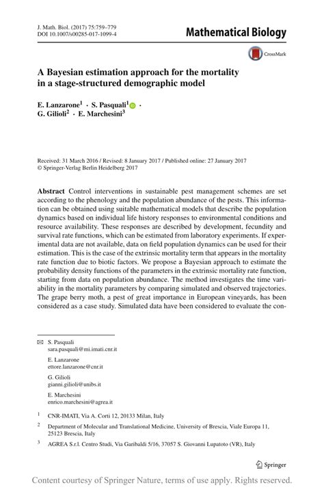A Bayesian Estimation Approach For The Mortality In A Stage Structured Demographic Model