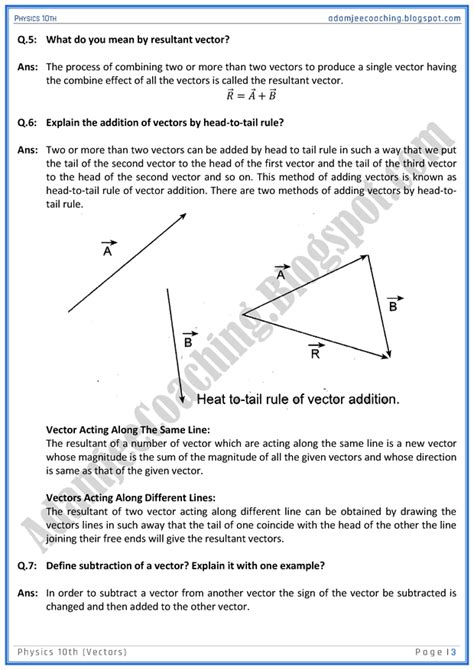 adamjee coaching vectors question answers physics 10th