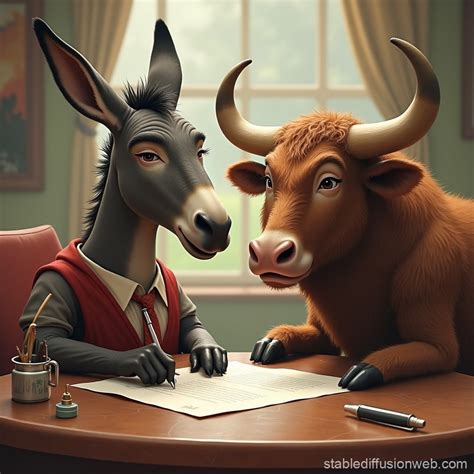 Donkey And Bull Signing Document Stable Diffusion Online