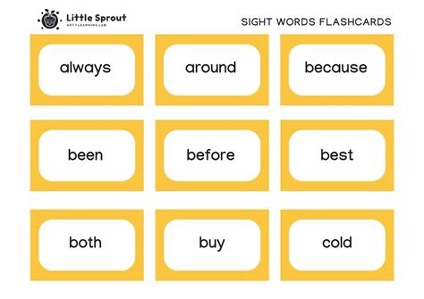 Second Grade Sight Word Flashcards Little Sprout Art Learning Lab