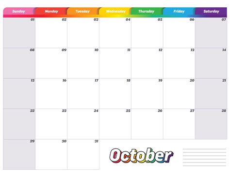 October 2023 Simple Rainbow Colorful Monthly Planner Calendar 16625117