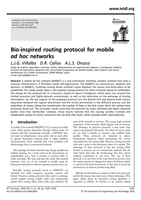 pdf bio inspired routing protocol for mobile ad hoc networks