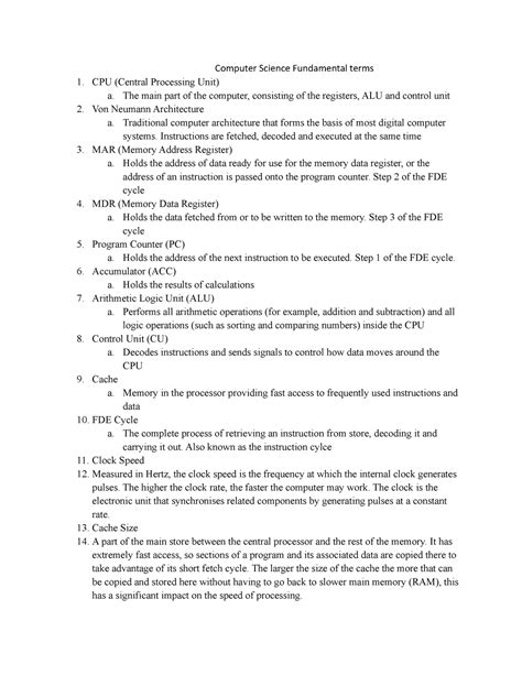 Comp Sci Fundamental Terms 1 Computer Science Fundamental Terms Cpu Central Processing Unit